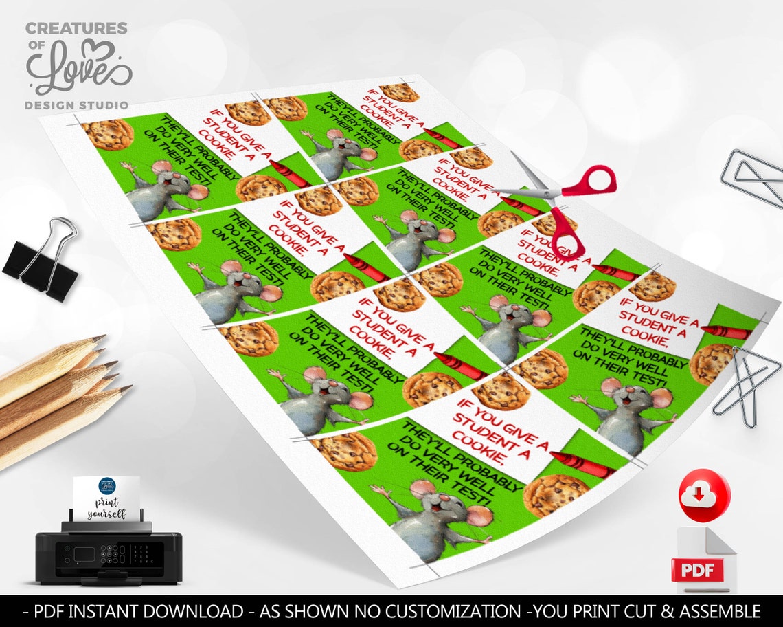 Testing Day Snack Tag Mouse Cookie Gift Tag Student Test Treat Tag ...