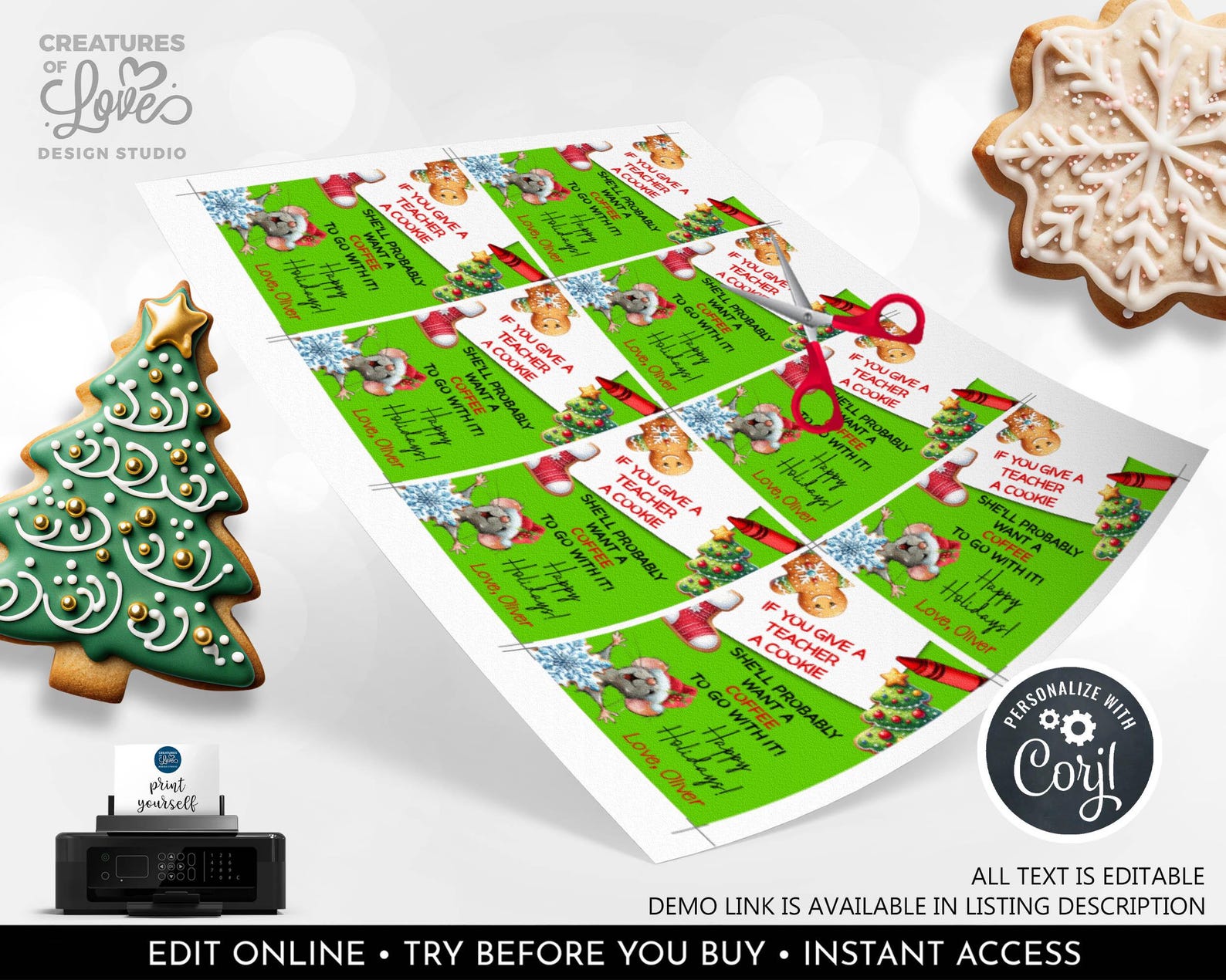 Editable Christmas Cookie Gift Tag If You Give A Teacher A Cookie Tag ...