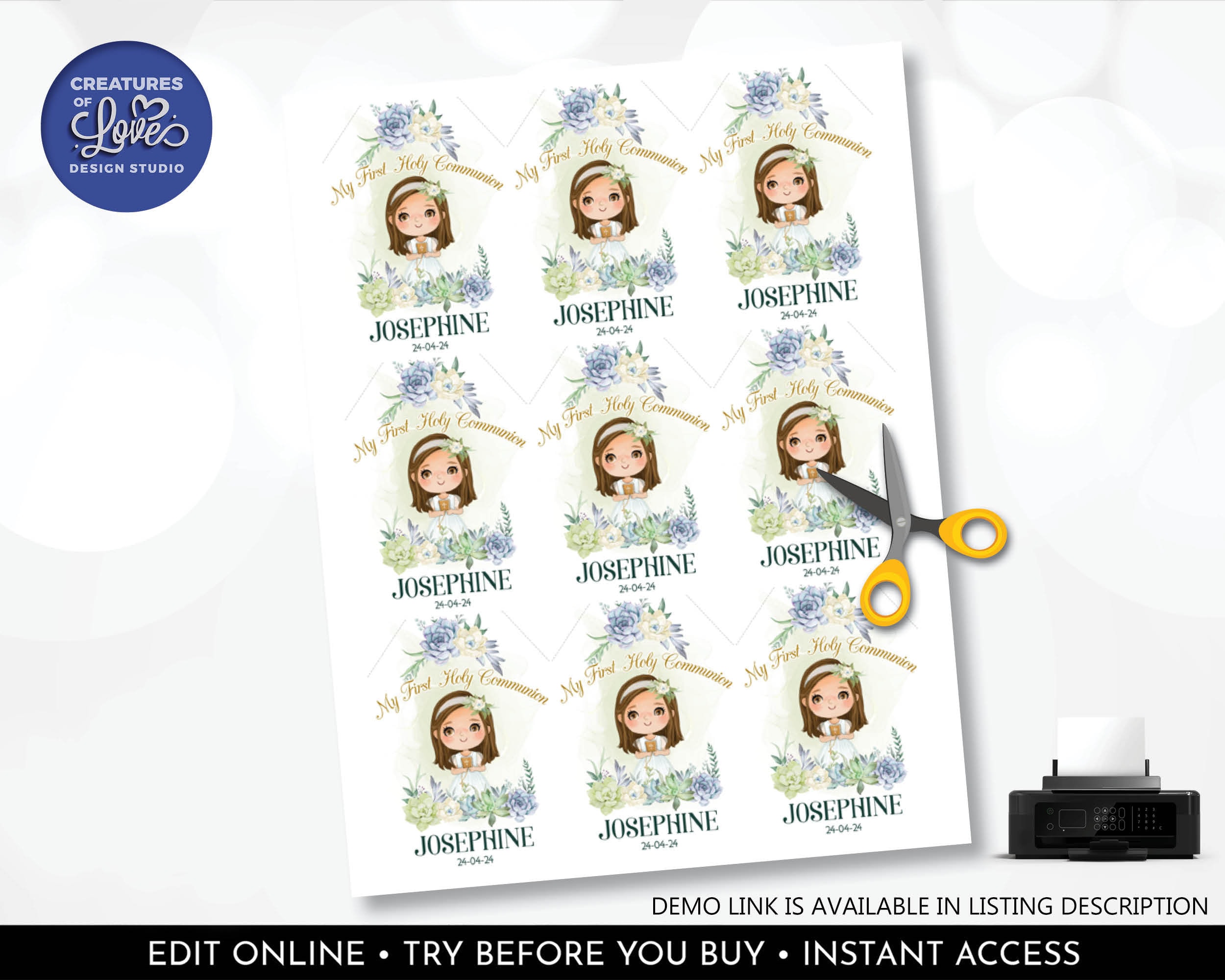 Editable First Holy Communion Favor Tags Printable Girl First Communion ...