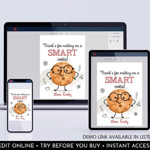 EDITABLE Smart Cookie Gift Tag Teacher Appreciation Employee Staff Boss ...