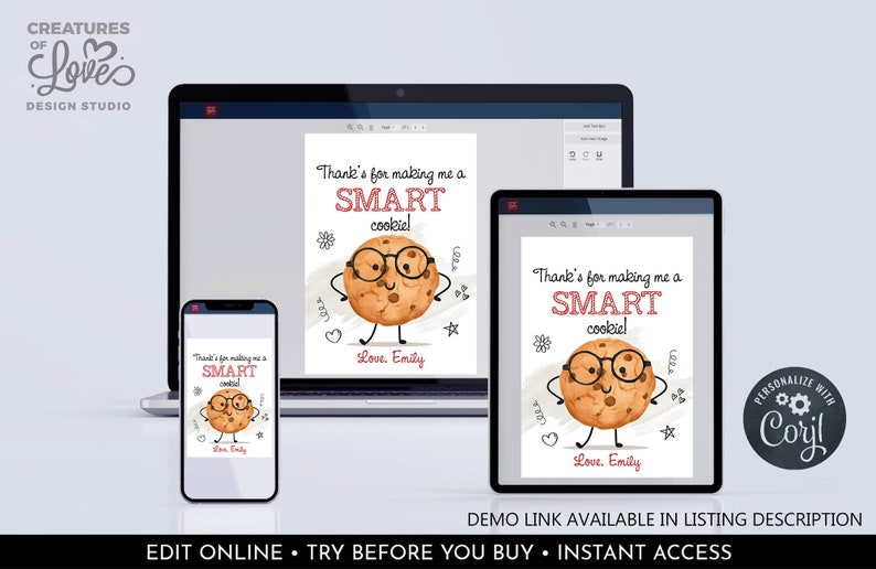 EDITABLE Smart Cookie Gift Tag Teacher Appreciation Employee Staff Boss ...