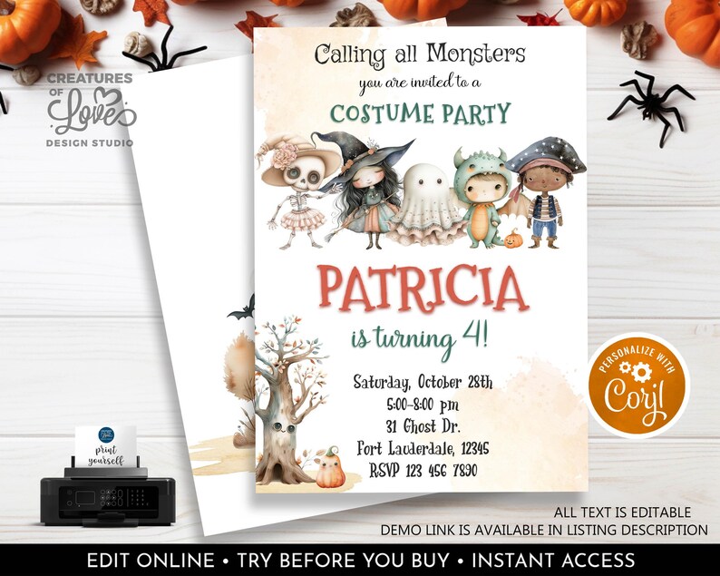 Editable Halloween Party Invitation Halloween Birthday Invitation Kids ...