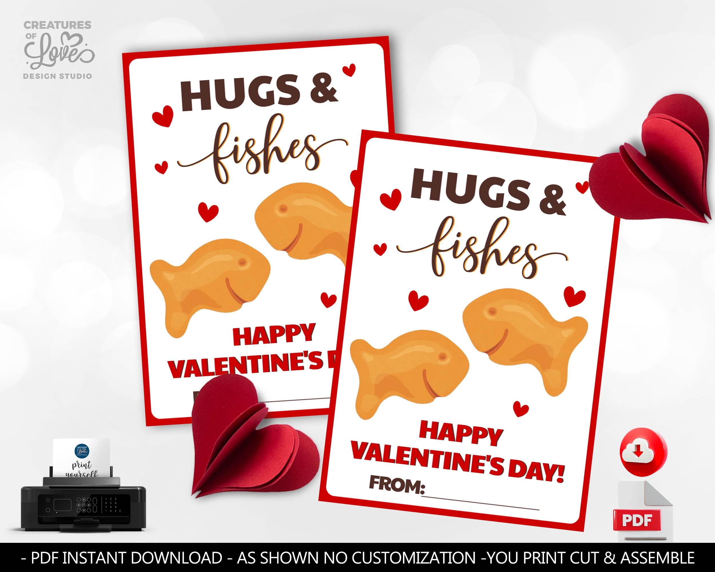 Goldfish Valentine's Day Cards Hugs and Fishes Treat Tags Valentines ...