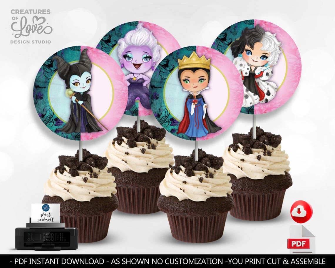 Princess Vs Villains Cupcake Toppers Villains Vs Princess Royal ...
