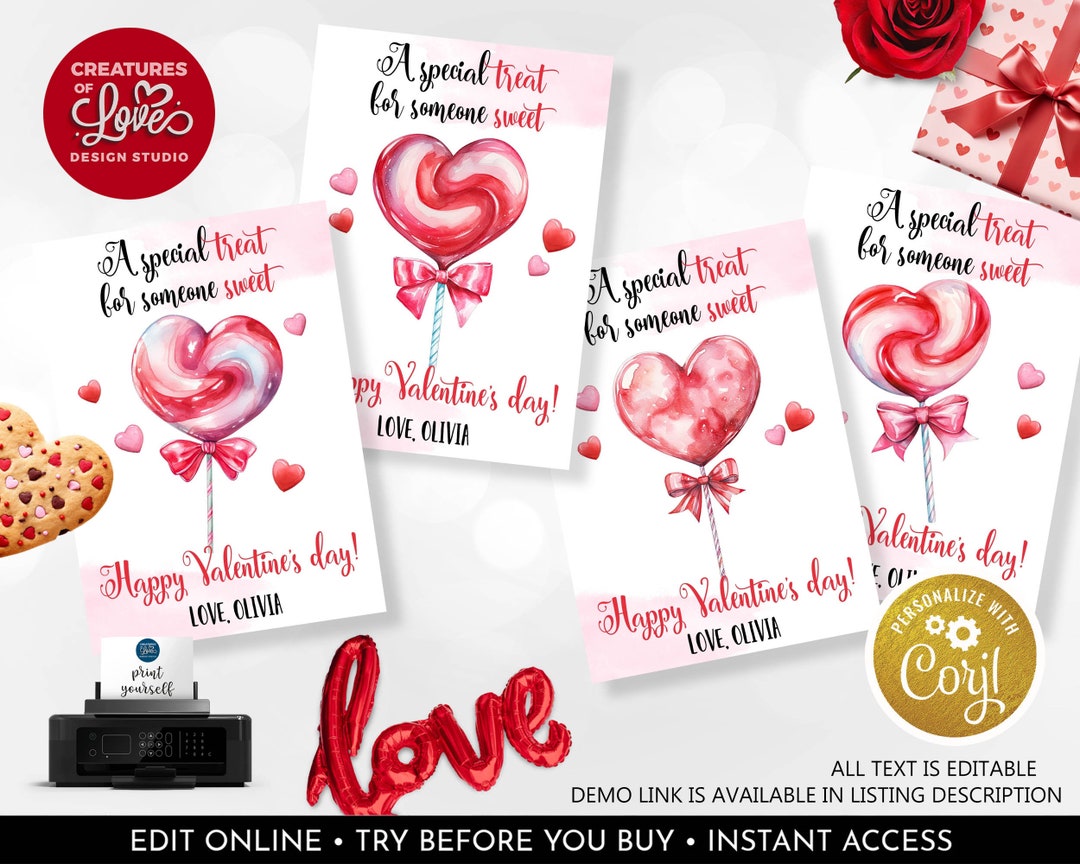 Editable Valentines Day Card Special Treat Sweet Valentine's Day Kids ...