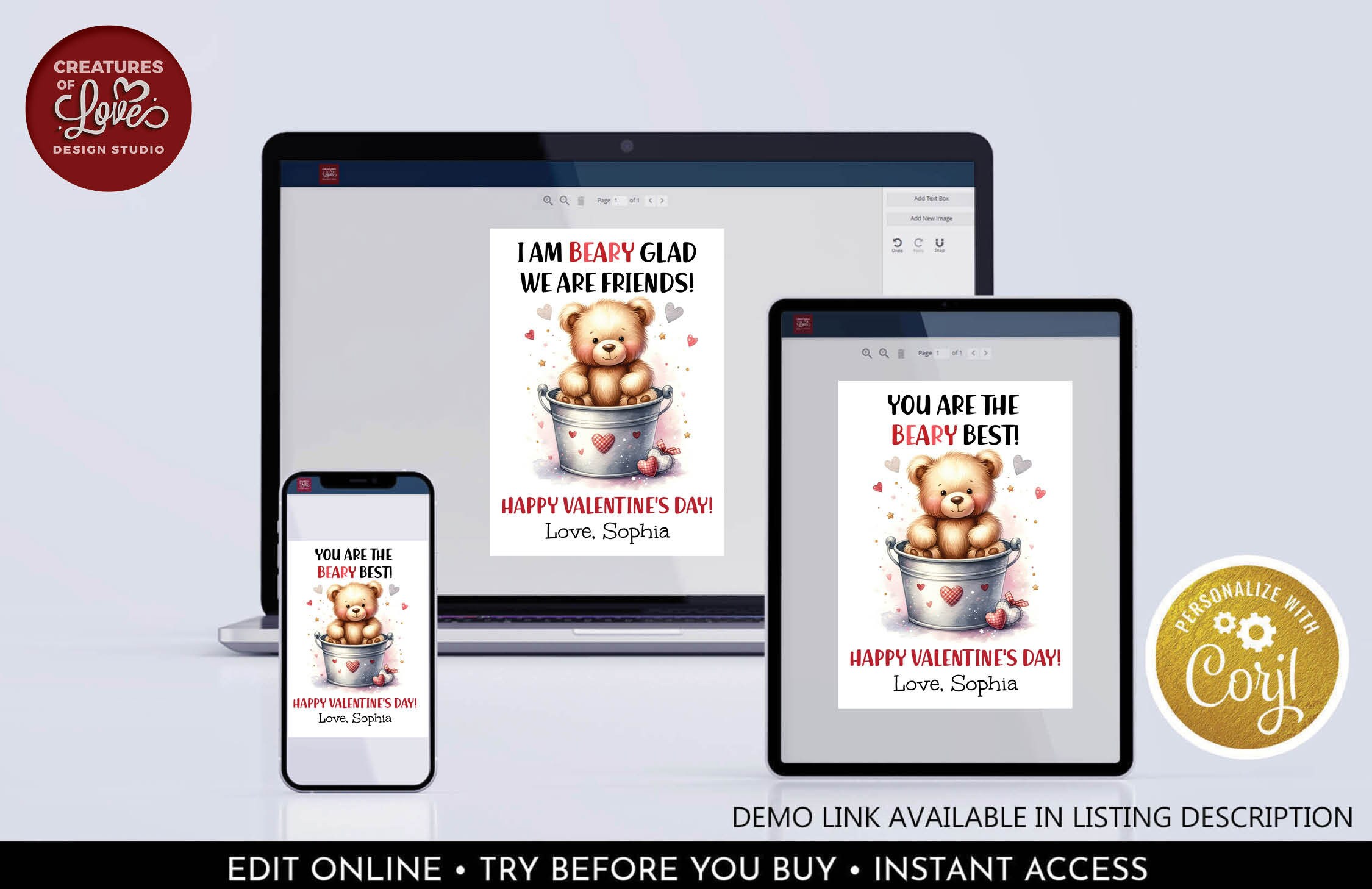Editable Bear Valentine's Day Cards Teddy Bear Valentines Day Gift Tags ...