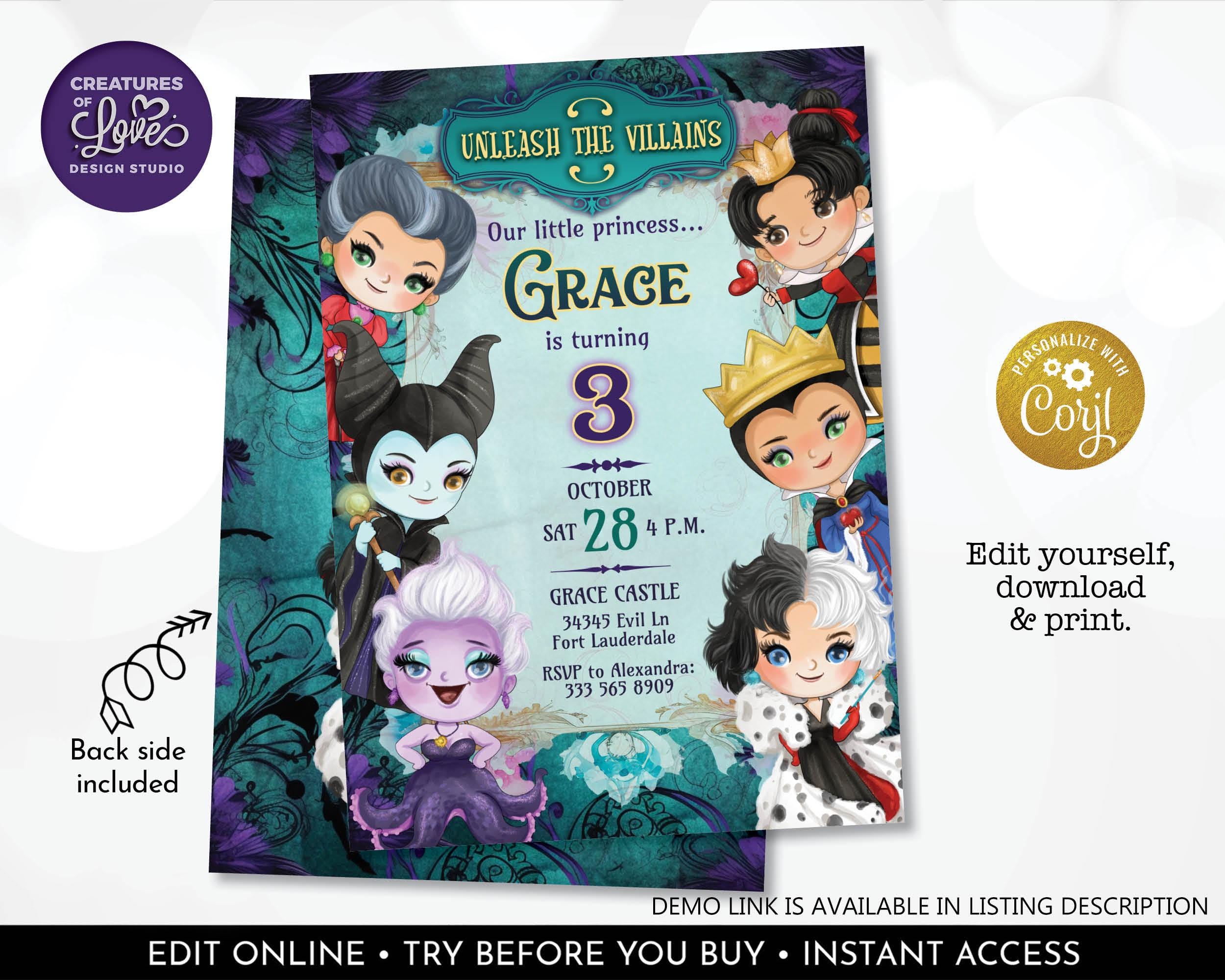 Villains Invitation Editable Villains Birthday Party Witches Halloween ...