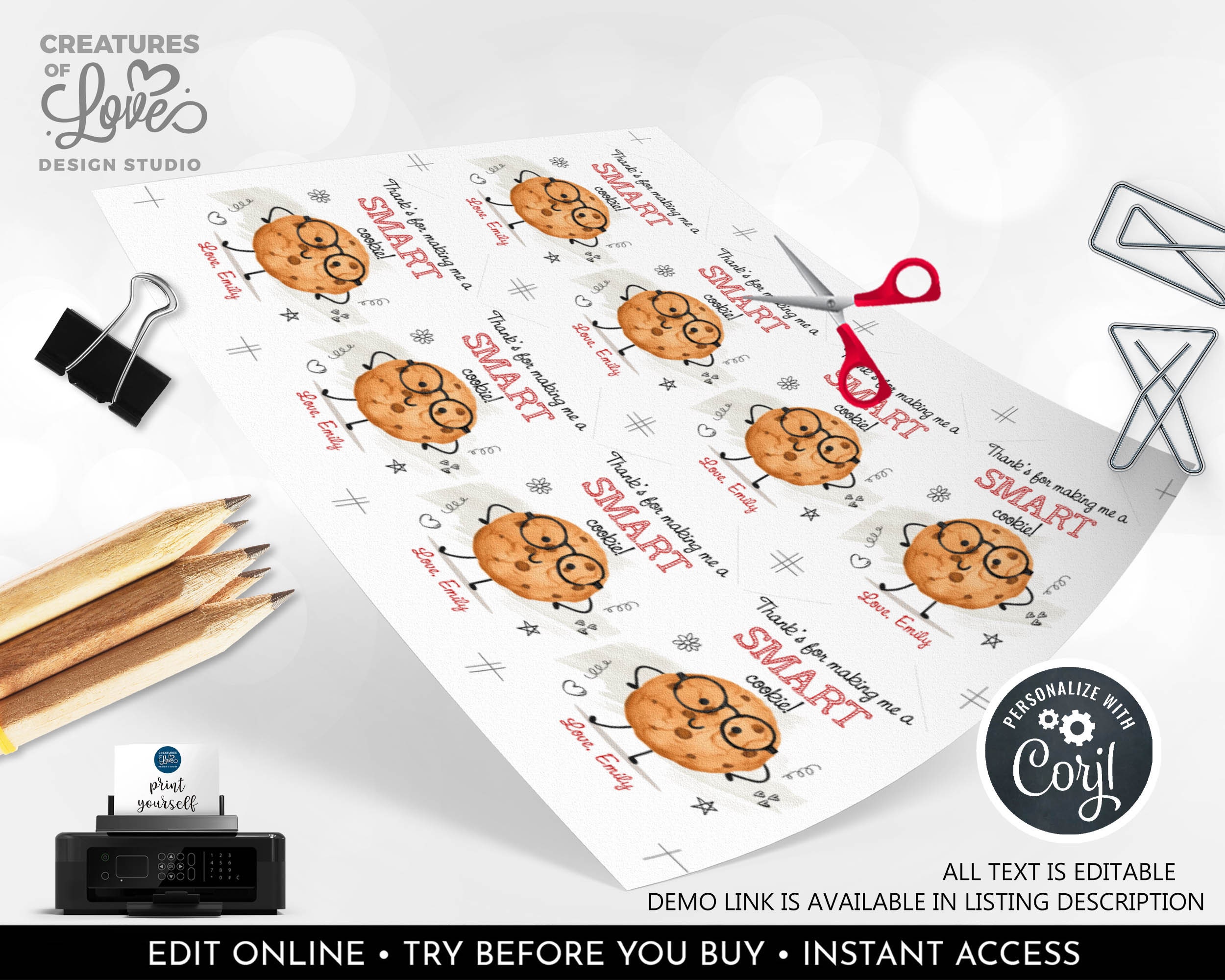 EDITABLE Smart Cookie Gift Tag Teacher Appreciation Employee Staff Boss ...