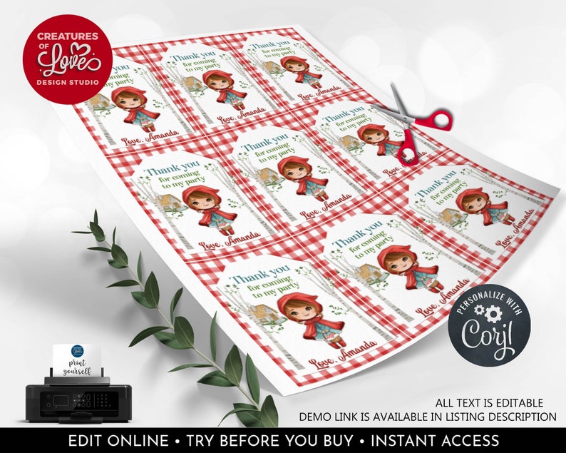 Little Red Riding Hood Favor Tag Editable Red Riding Hood Gift Tags ...