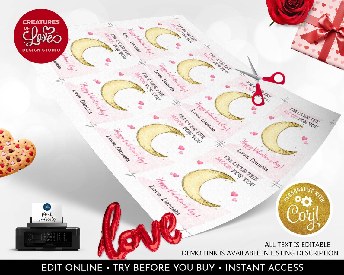 Moon Valentine's Day Cards I'm Over the Moon for You Valentines School ...