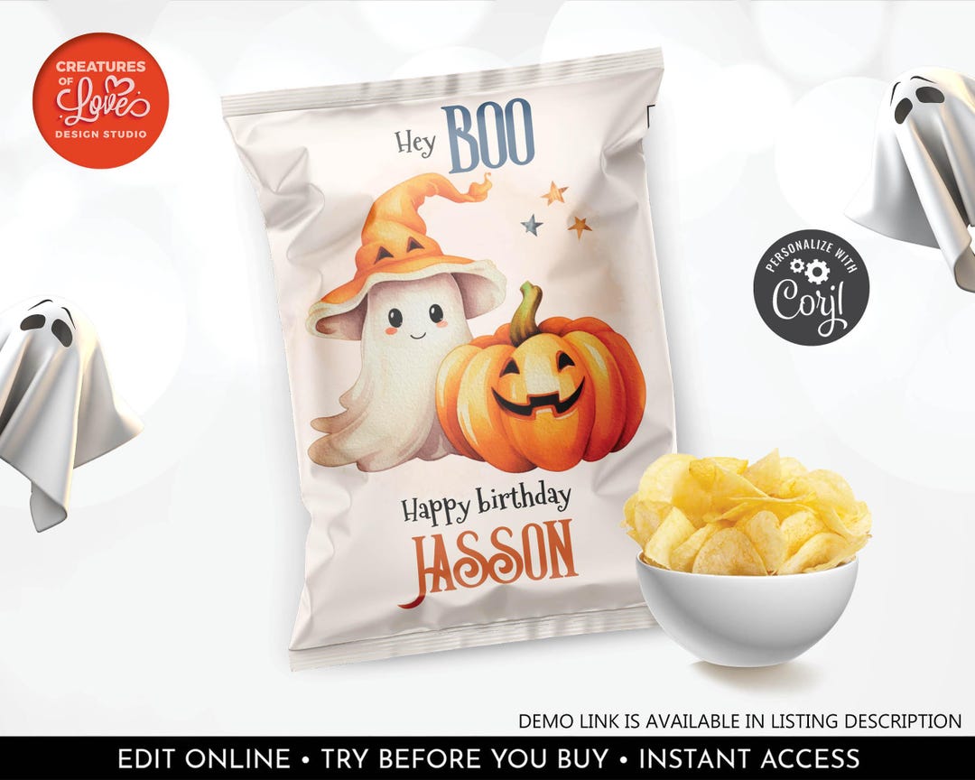 Halloween Ghost Chip Bag Wrapper Editable Halloween Chip Bag Template ...