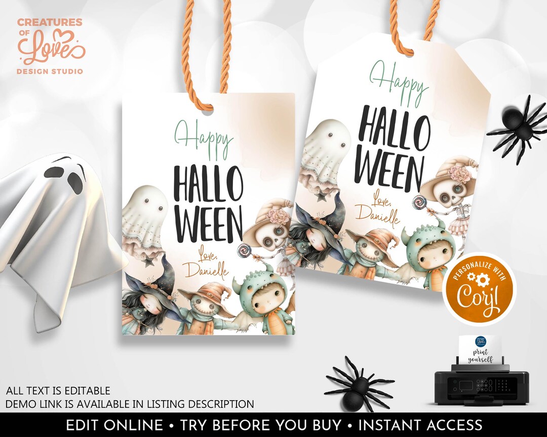 Editable Happy Halloween Gift Tag Trick or Treat Favor Tags Halloween ...