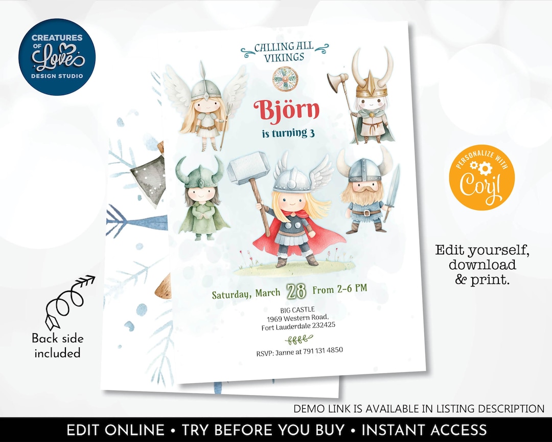 Viking Invitation Editable Viking Birthday Party Invite Dragon Fantasy ...