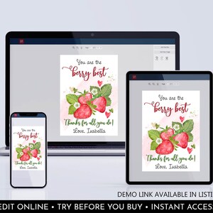 EDITABLE Teacher Appreciation Gift Tag Strawberry Gift Tag Student ...