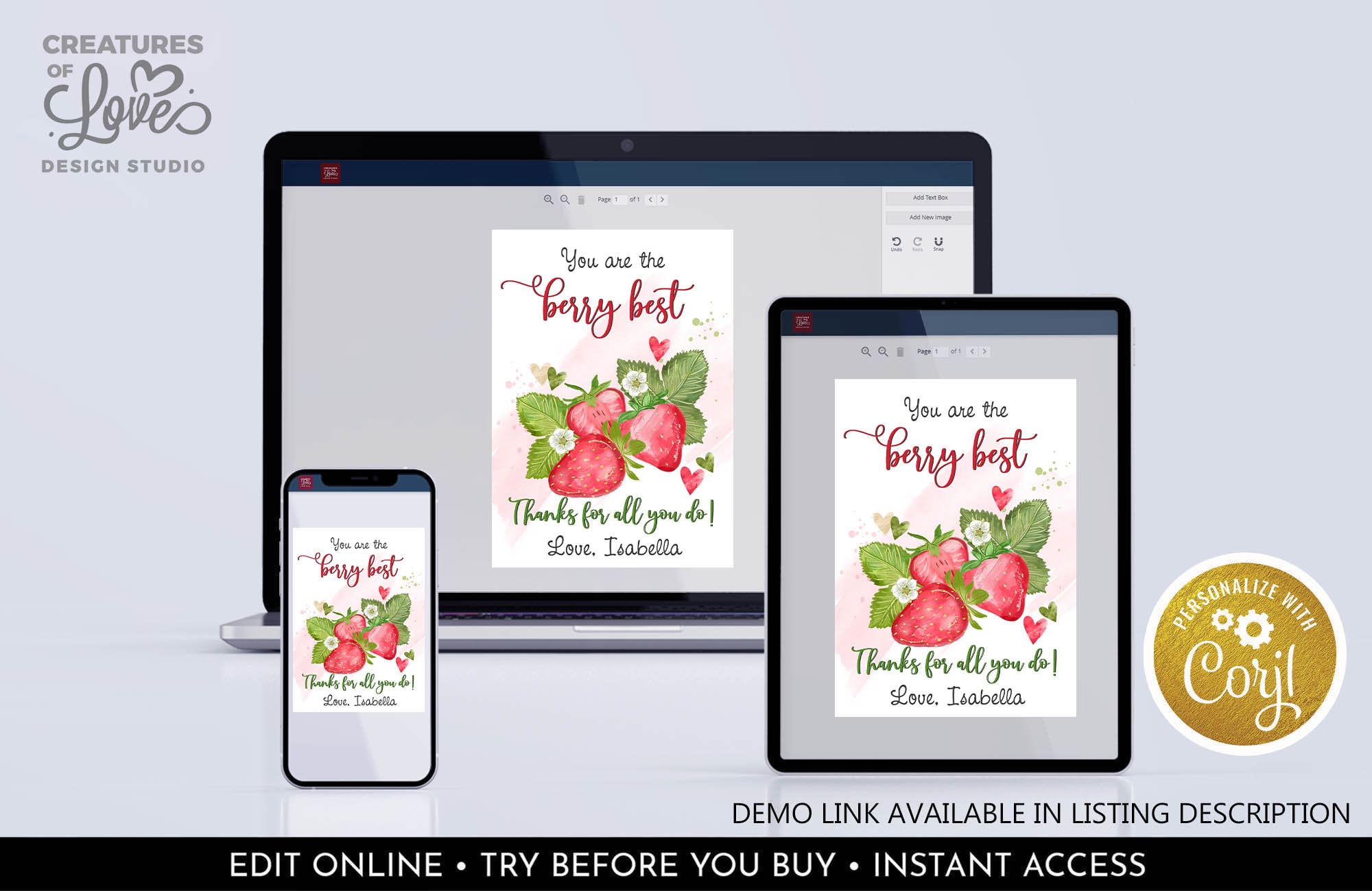 EDITABLE Teacher Appreciation Gift Tag Strawberry Gift Tag Student ...