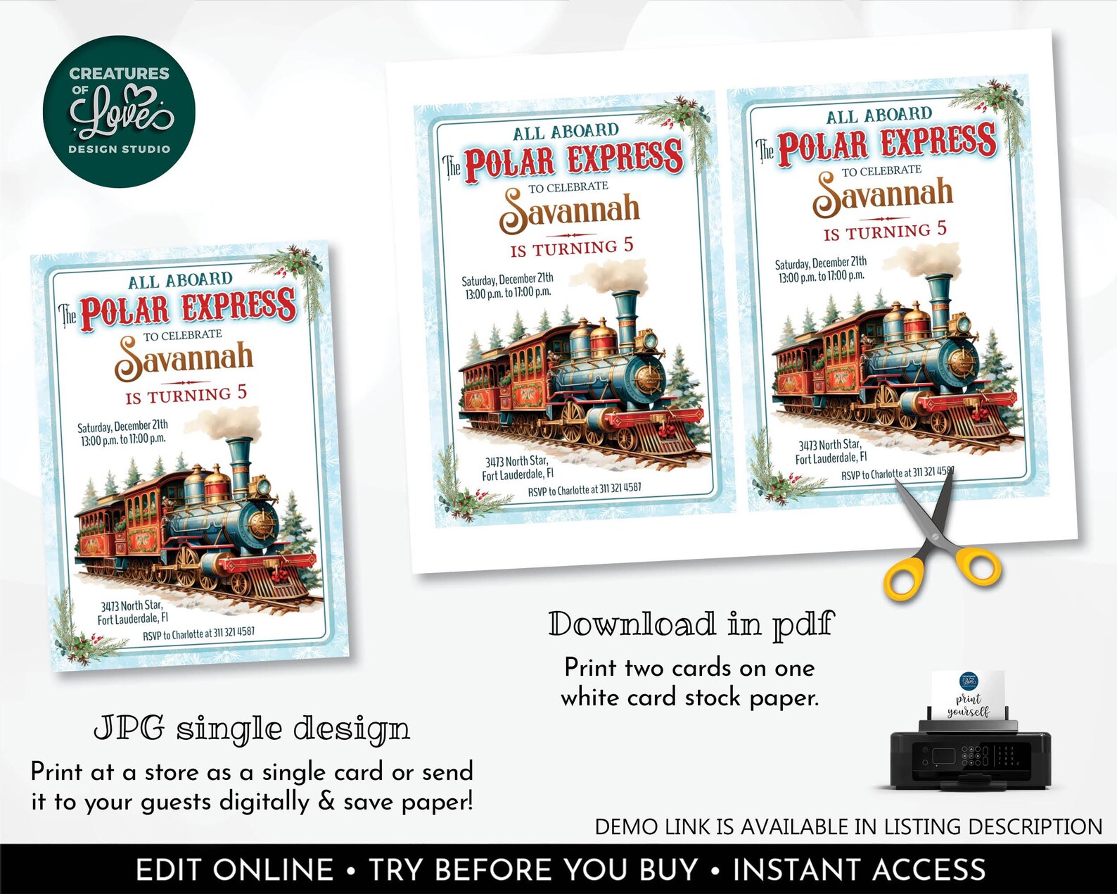 Polar Express Birthday Party Invitation Editable North Pole Train Party ...