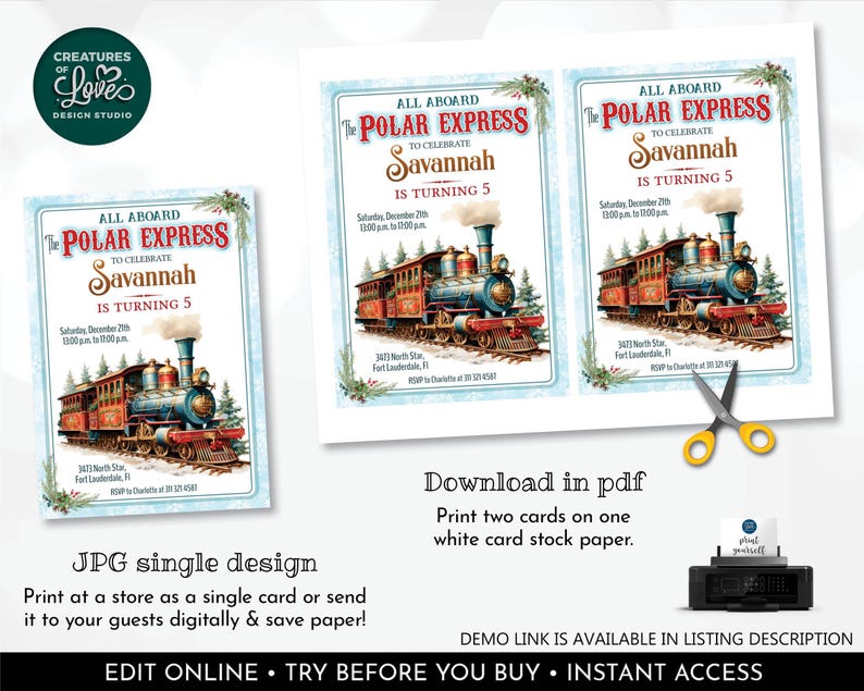 Polar Express Birthday Party Invitation Editable North Pole Train Party ...