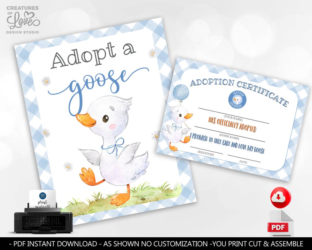 Adopt a Goose Sign Goose Adoption Certificate One Silly Goose Table ...