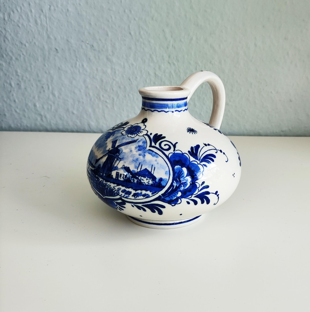 Hand-painted Jug/handled Vase/handled Jug, Zenith Brand/delft Blue ...