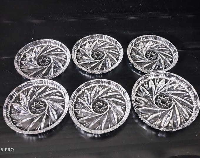 Vintage Set of 5 Lead Crystal Glass Coasters and 1 Bottle Coaster With ...