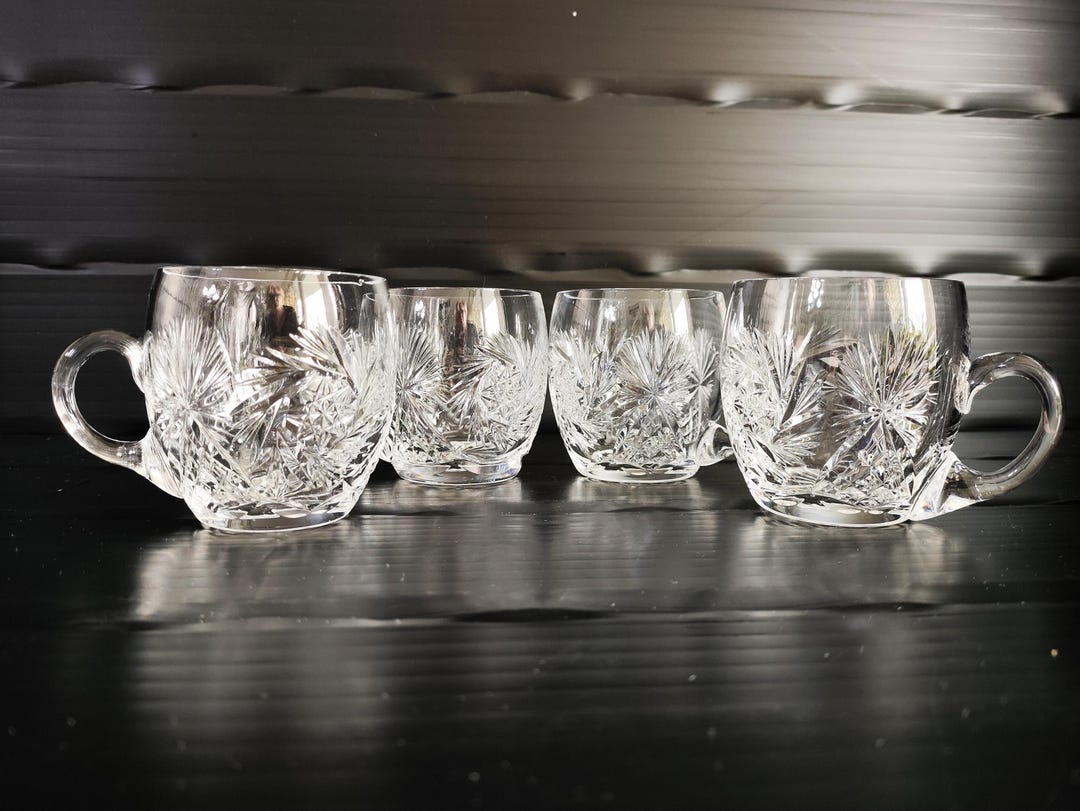 4 X Cut Vintage Crystal Punch Glasses/ Punch Cups/ Punch Mugs/handled ...