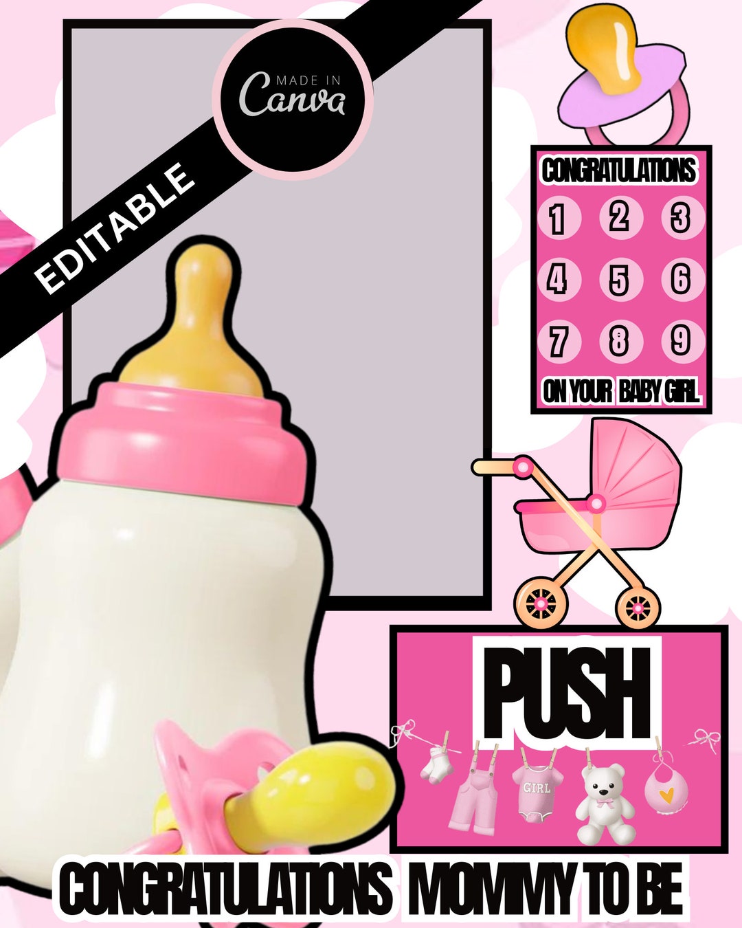 Baby Shower Vending Machine Template, Pink and Blue Template, DIY Vending Machine, Canva ...