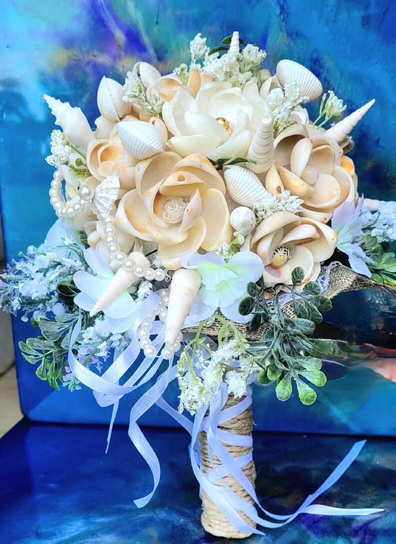 Shell, Pearl and Artificial Flower Wedding Bouquet - Etsy