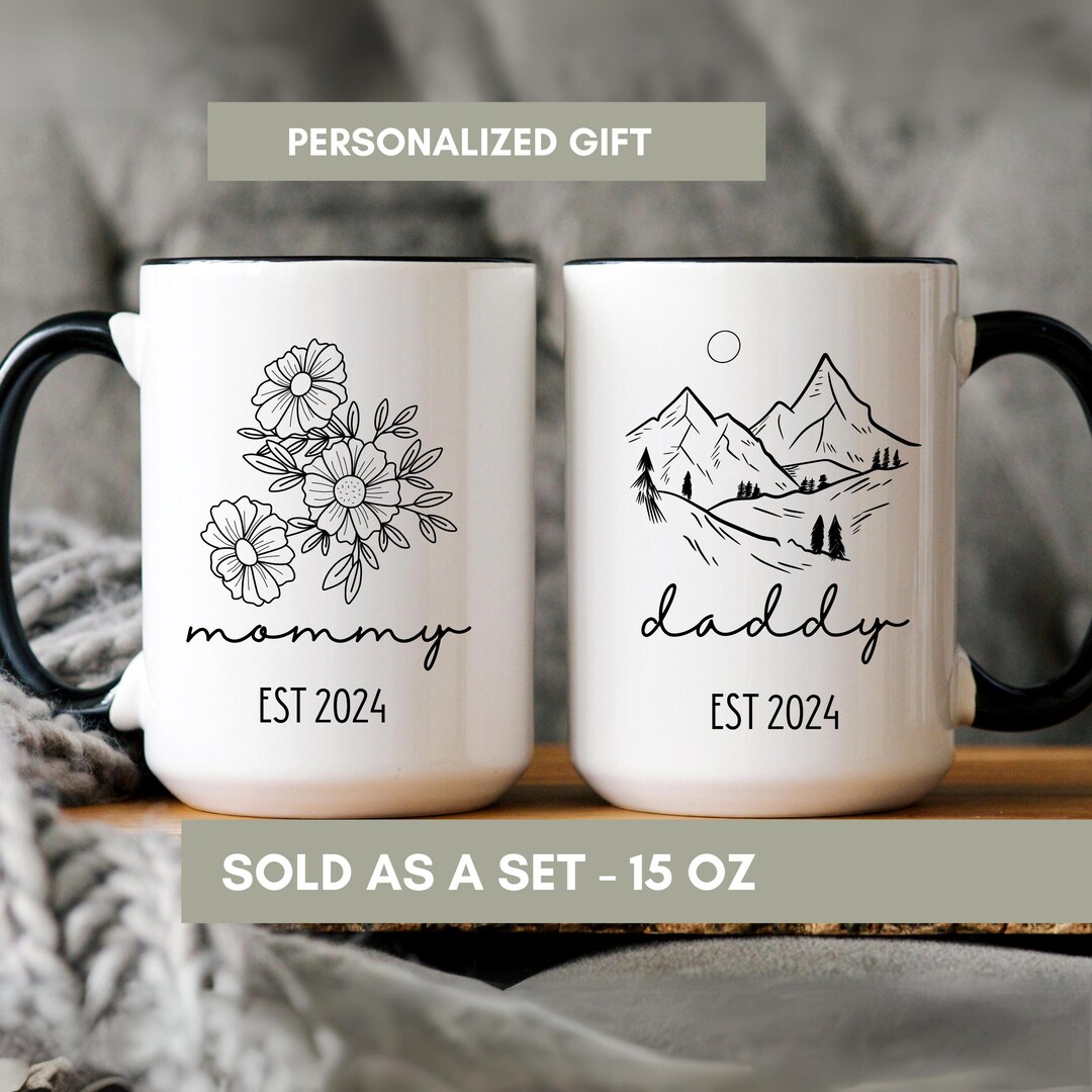 Personalized New Mom & Dad Mug Set, Gift for New Mom and Dad, New Mom ...