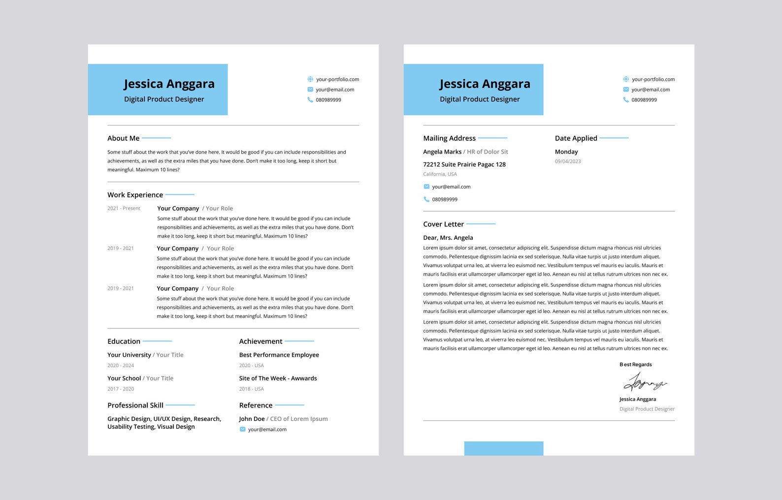 Resume Cv Template for Microsoft Word, Canva & Figma 1 Page Resume ...