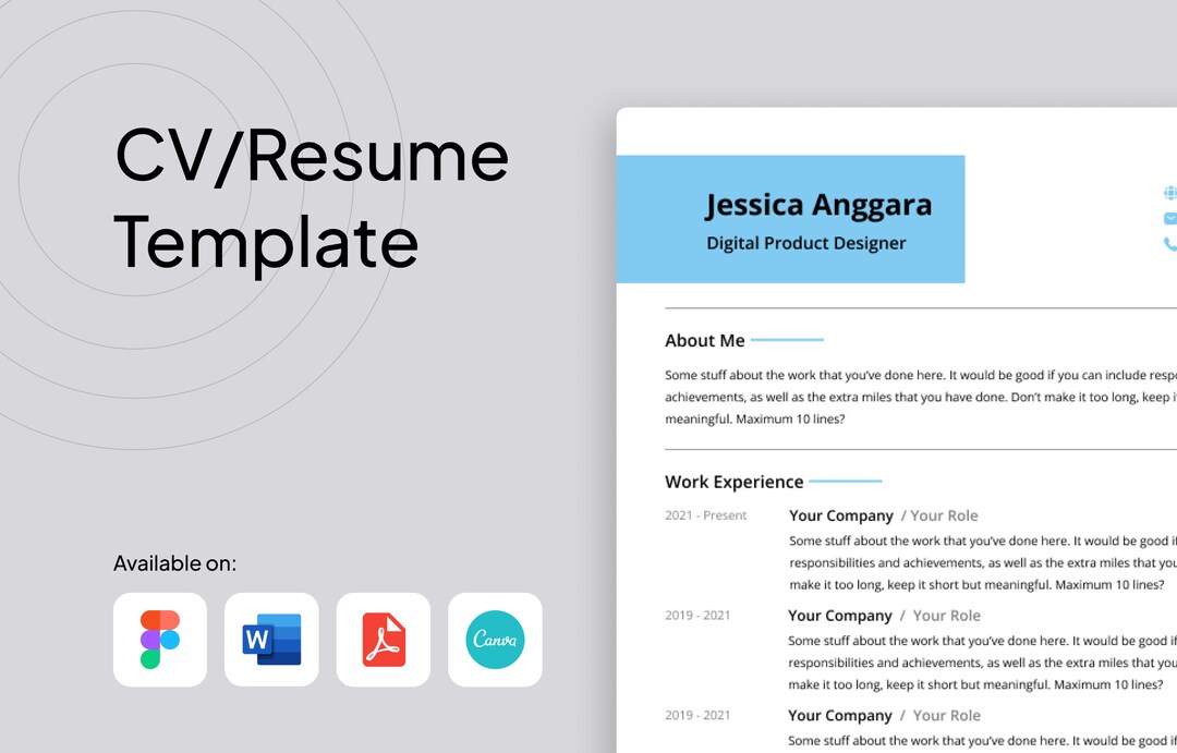 Resume Cv Template for Microsoft Word, Canva & Figma | 1 Page Resume ...