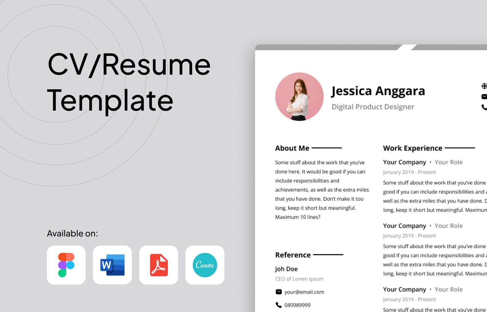 Resume Cv Template for Microsoft Word, Canva & Figma | 1 Page Resume ...