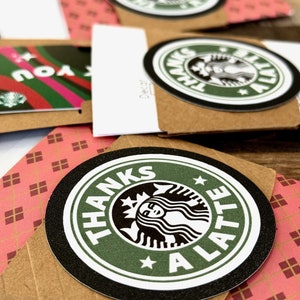 Set of 3 "thanks a Latte" Starbucks Red Patterned Coffee Cup Gift Card ...