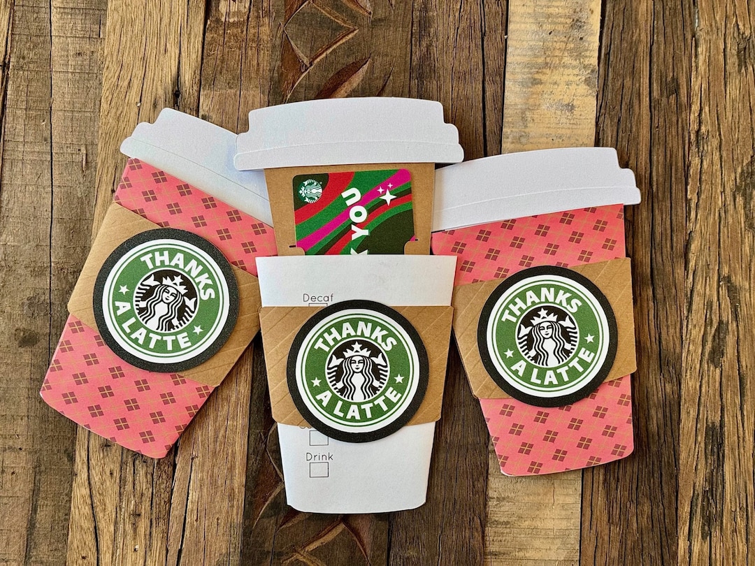 Set of 3 "thanks a Latte" Starbucks Red Patterned Coffee Cup Gift Card ...