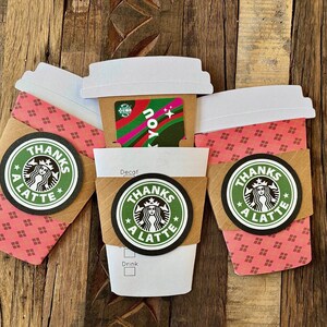 Set of 3 "thanks a Latte" Starbucks Red Patterned Coffee Cup Gift Card ...