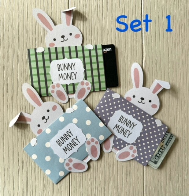 Set of 3 Spring/easter Patterned bunny Money Envelope Cash or Gift Card ...
