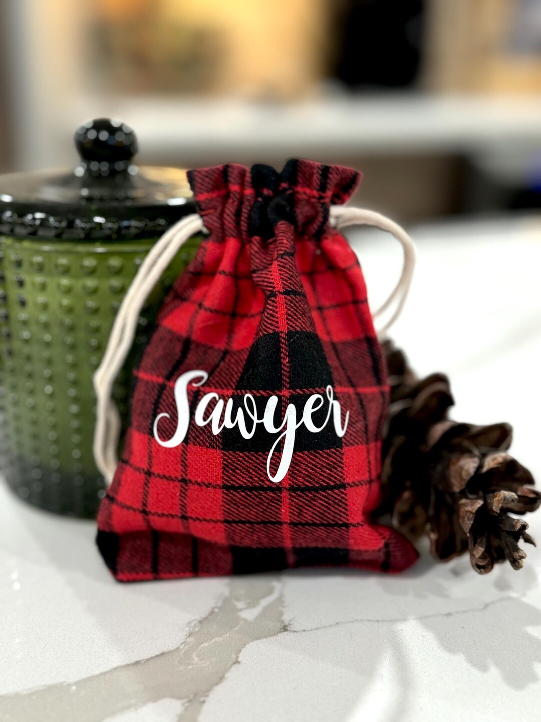 Personalized Small Plaid Flannel Gift Bag: Christmas, Gift Card Holder ...