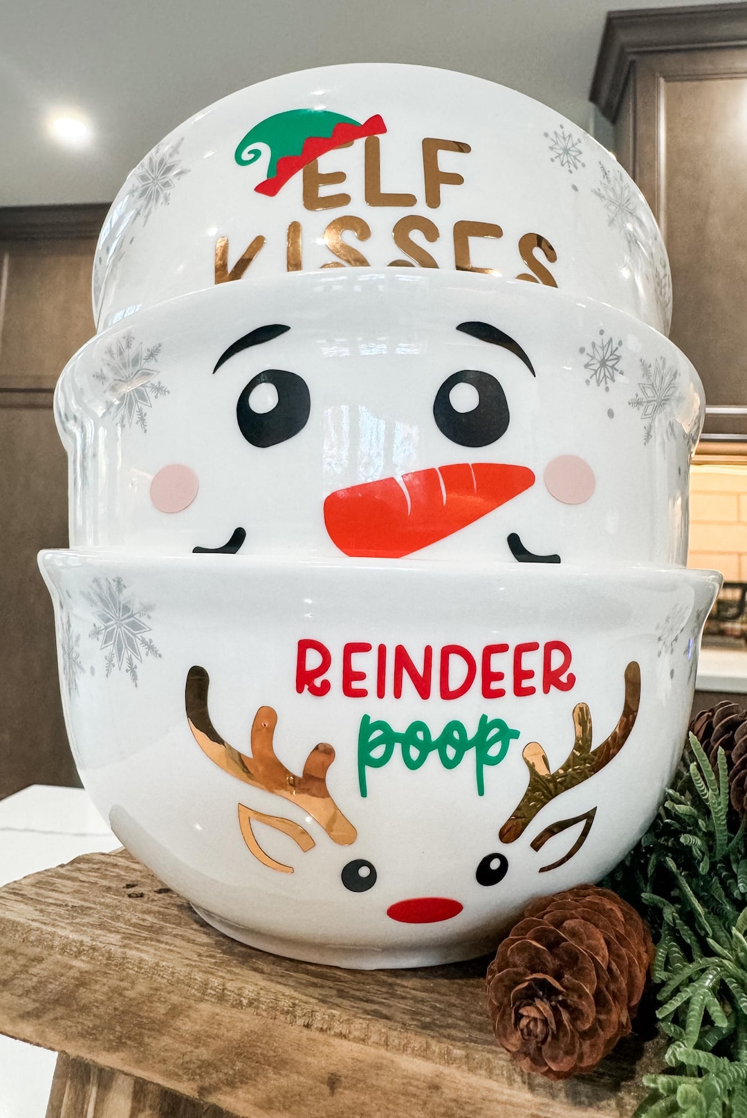 White Silver Snowflake Ceramic Christmas Candy Bowl: Snowman, Elf ...