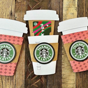 Set of 3 "thanks a Latte" Starbucks Red Patterned Coffee Cup Gift Card ...
