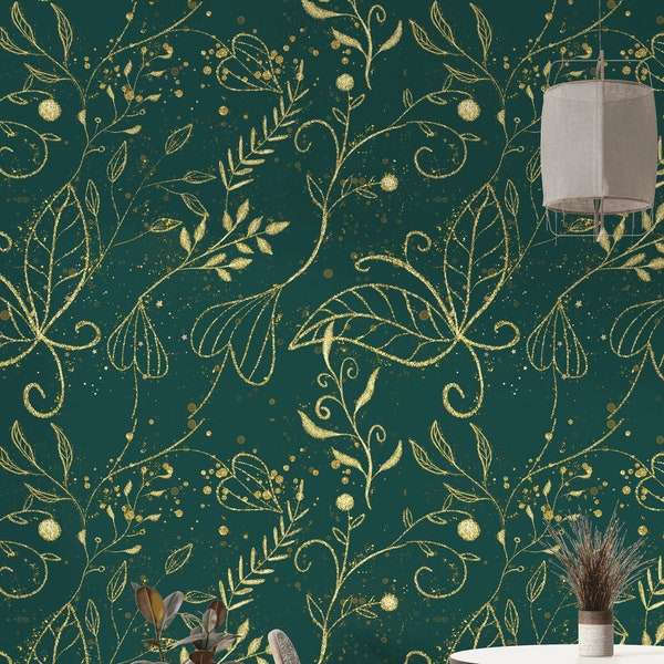 Green and Gold Wallpaper - Etsy