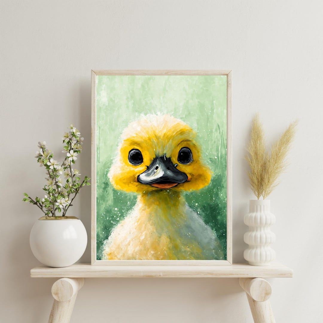 Cute Duckling Painting Art Print, Baby Duck Portrait, Yellow Duckling ...