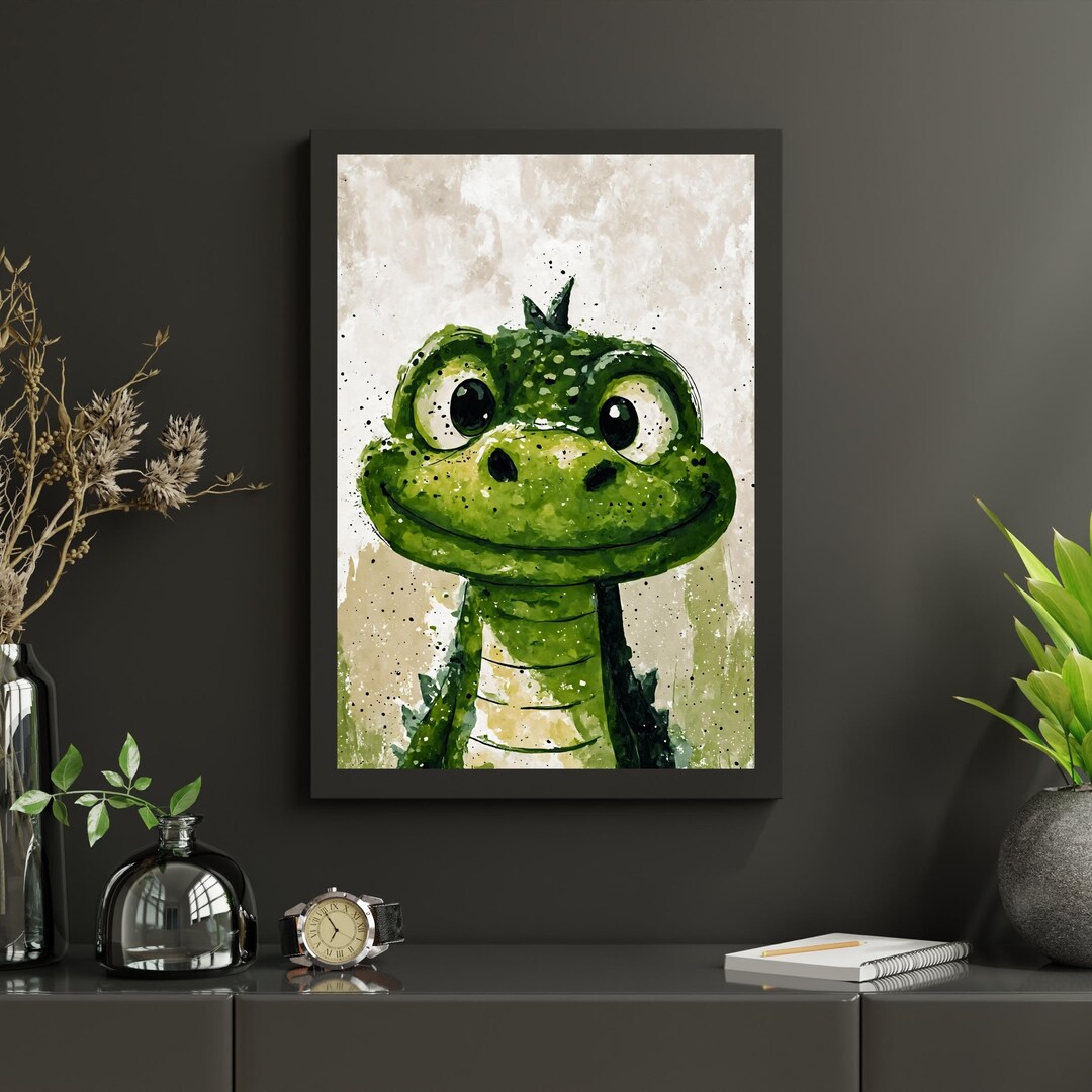 Chibi Baby Alligator Art Print, Cute Gator Portrait, Reptile Wall Art ...