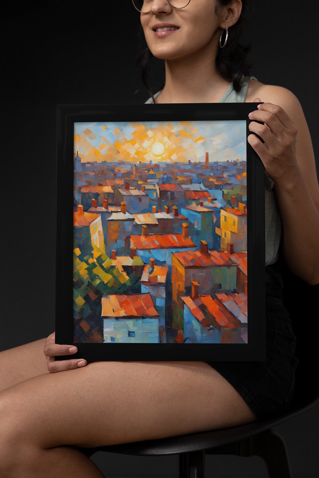 Colorful Skyview City View Painting Print, European Old Town, Modern ...