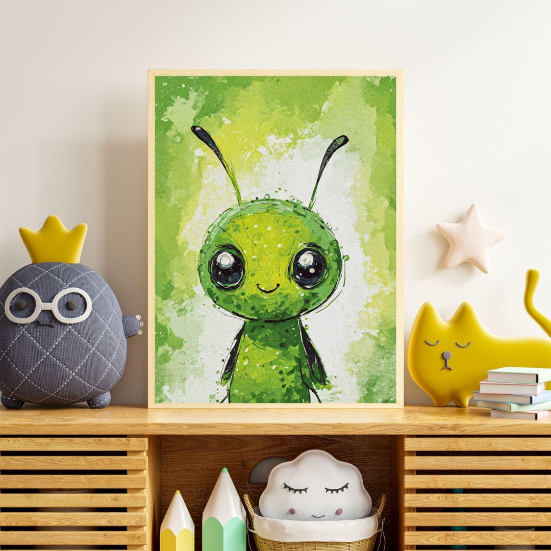 Mint Grasshopper Art Print, Green Bug Watercolor Painting, Insect ...