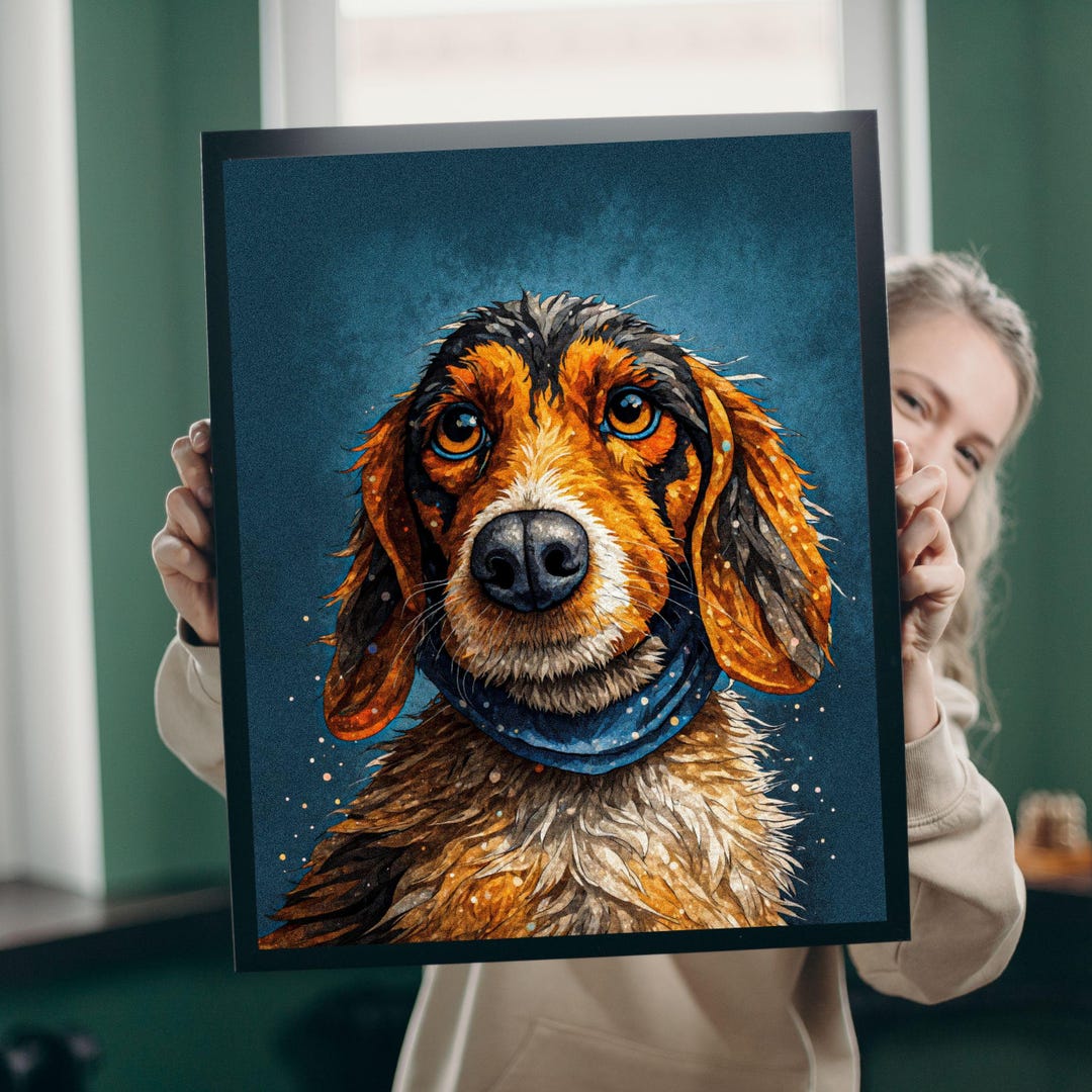 Colorful Coonhound Portrait, Dog Memorial Art Print, Pet Loss Gift ...