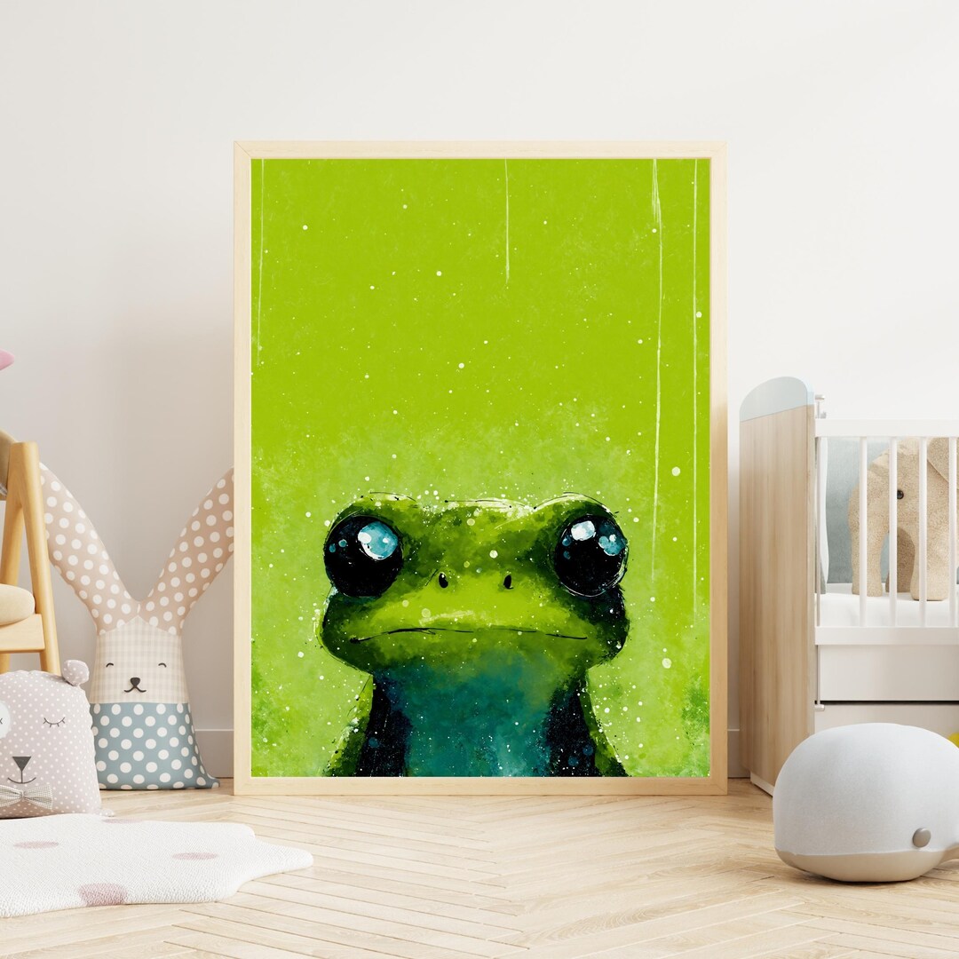 Green Frog Art Print, Cute Frog Portrait, Kids Room Reptile Decor ...