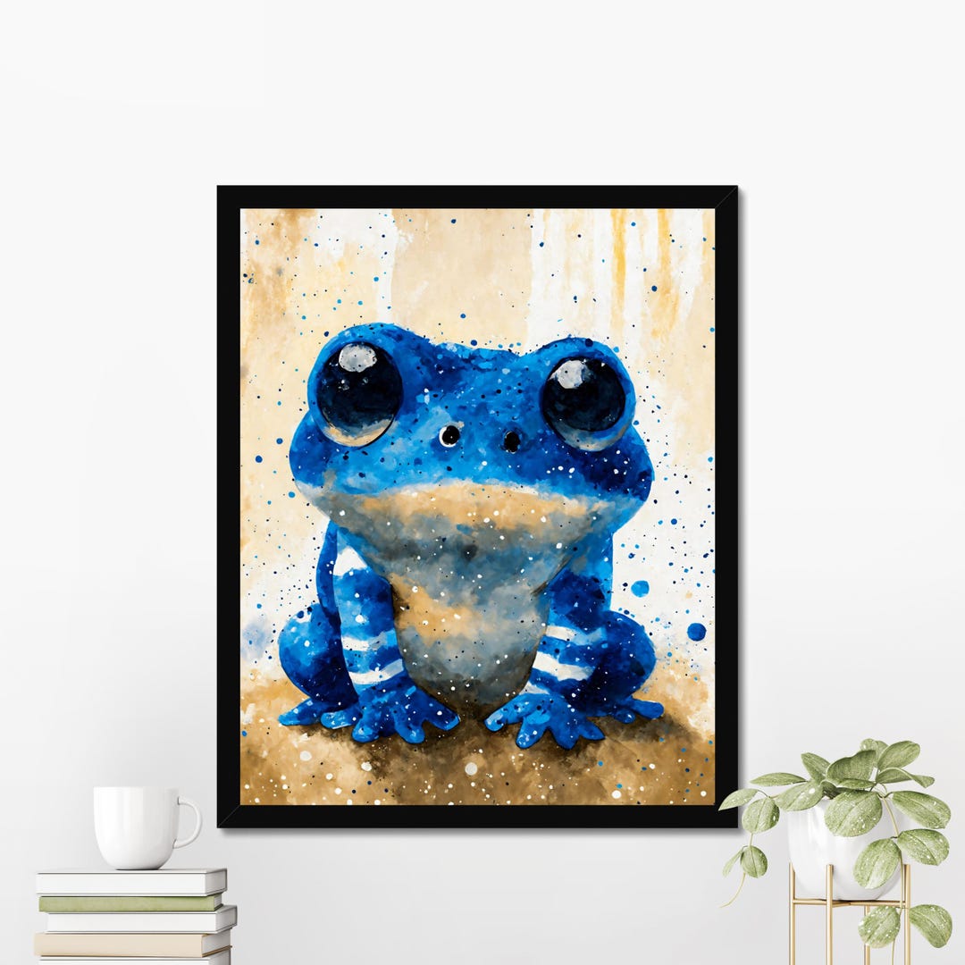 Blue Frog Art Print, Watercolor Frog Portrait, Cute Animal Wall Art ...