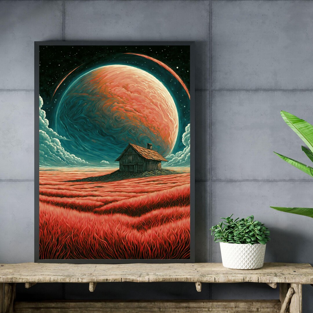 Fantasy Alien Farmhouse Art Print, Surreal Landscape, Dreamy Unreal ...