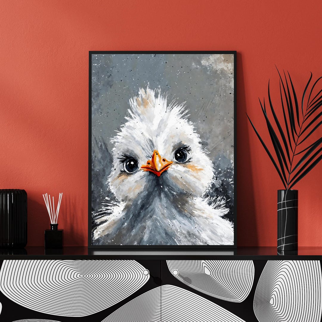 Cute White Chick Art Print, Baby Chicken Canvas Portrait, Farm Animal ...