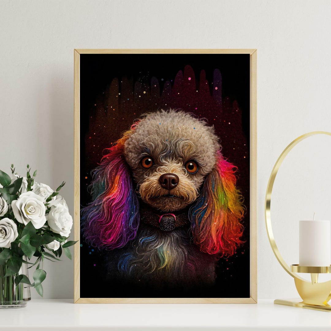 Rainbow Toy Poodle Portrait Art Print, Colorful Dog Wall Art, Poodle ...