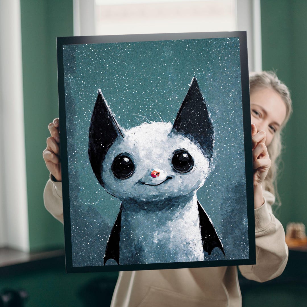 Cyan Baby Bat Art Print, Black White Grey Gothic Nursery Decor, Spooky ...